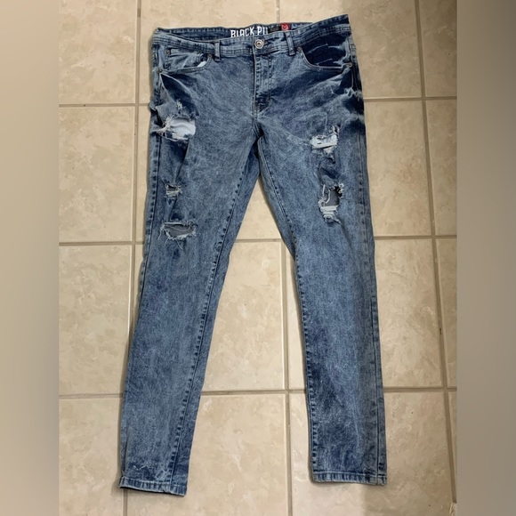 Black Pike | Jeans | Textured Blue Ripped Skinny Jeans Size 36w 32l ...